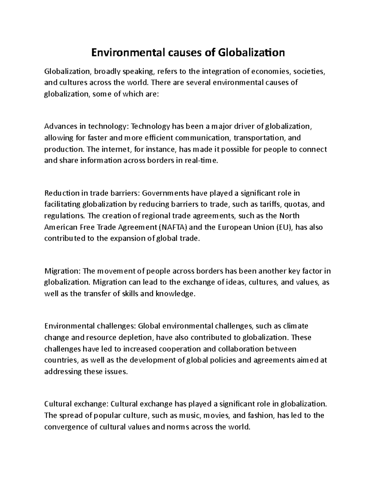 Environmental causes of Globalization - Environmental causes of ...