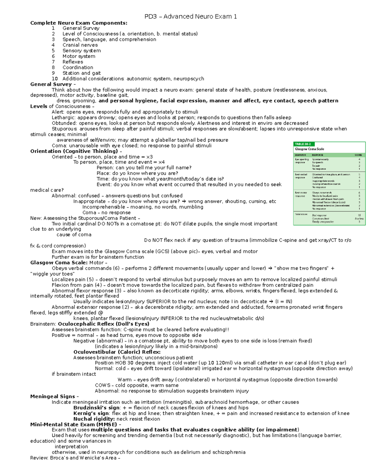 PD3 – Advanced Neuro Exam 1 - PD3 – Advanced Neuro Exam 1 Complete ...