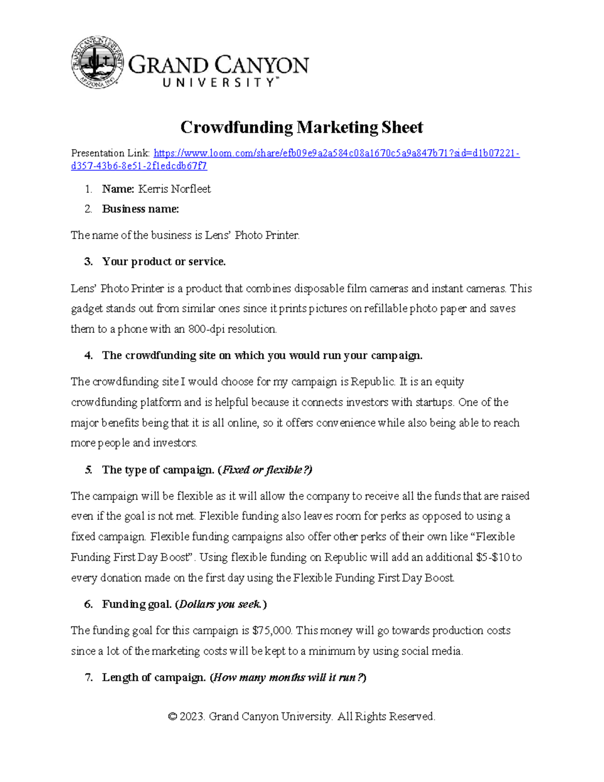ENT 420 RS T4 Crowd Funding Marketing Sheet - Crowdfunding Marketing ...