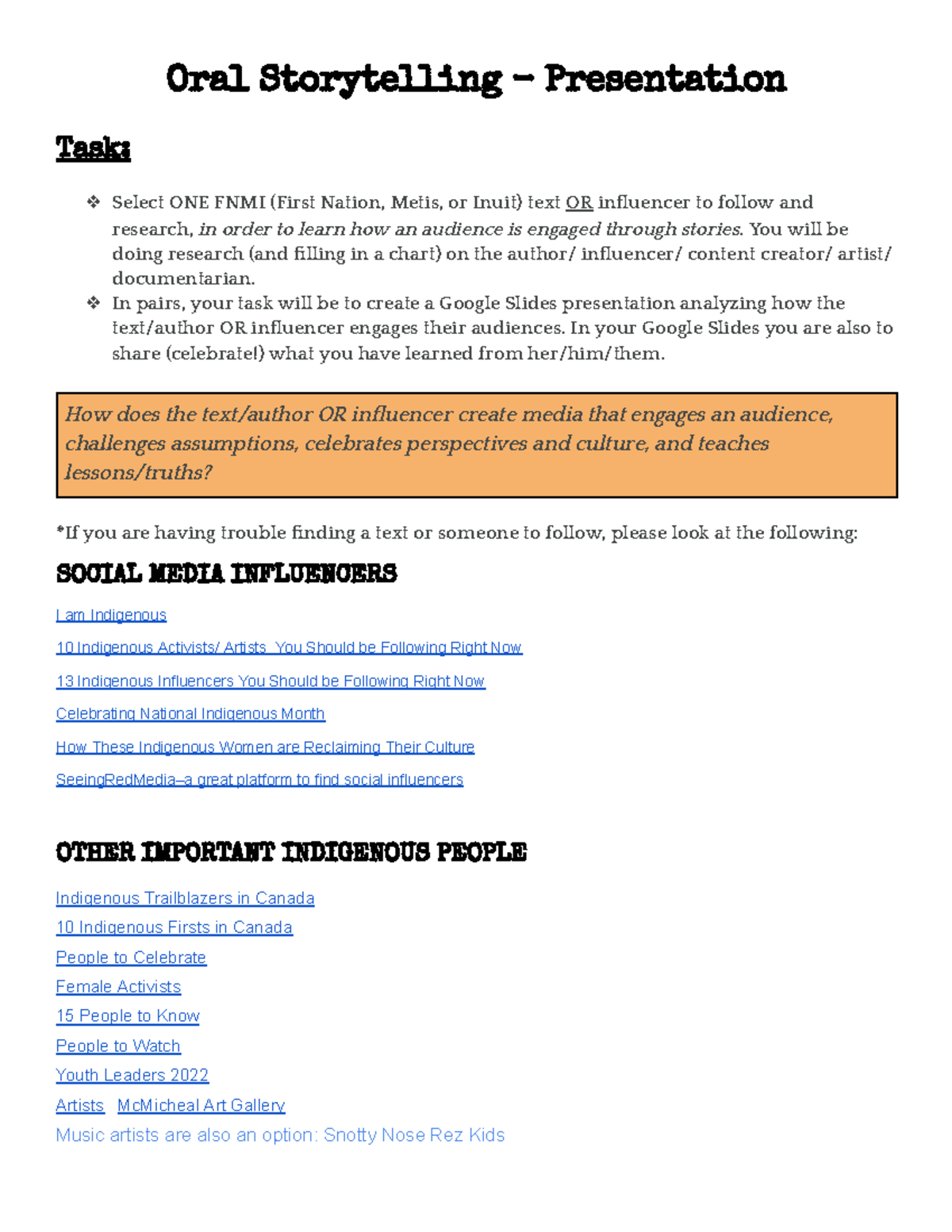 Cipolla - Oral Storytelling Presentation instructions and rubric - Oral ...