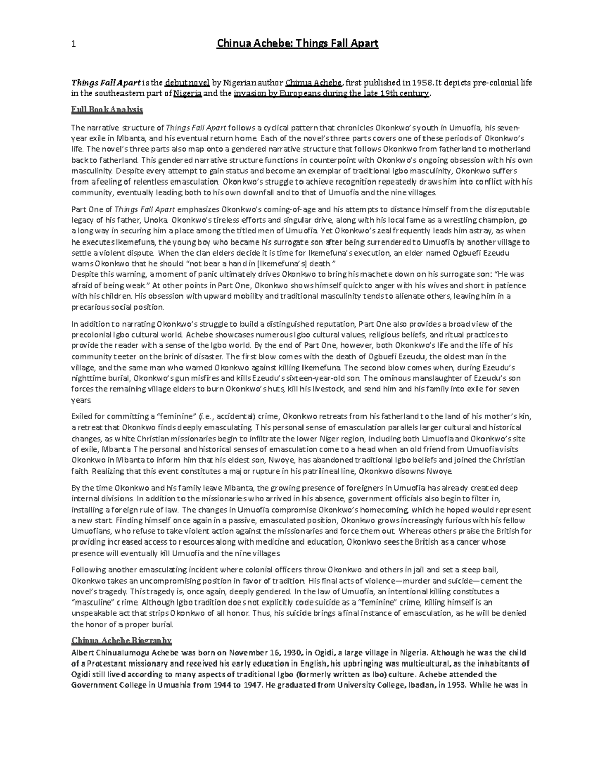 Things fall apart - its an important notes - Things Fall Apart is the ...