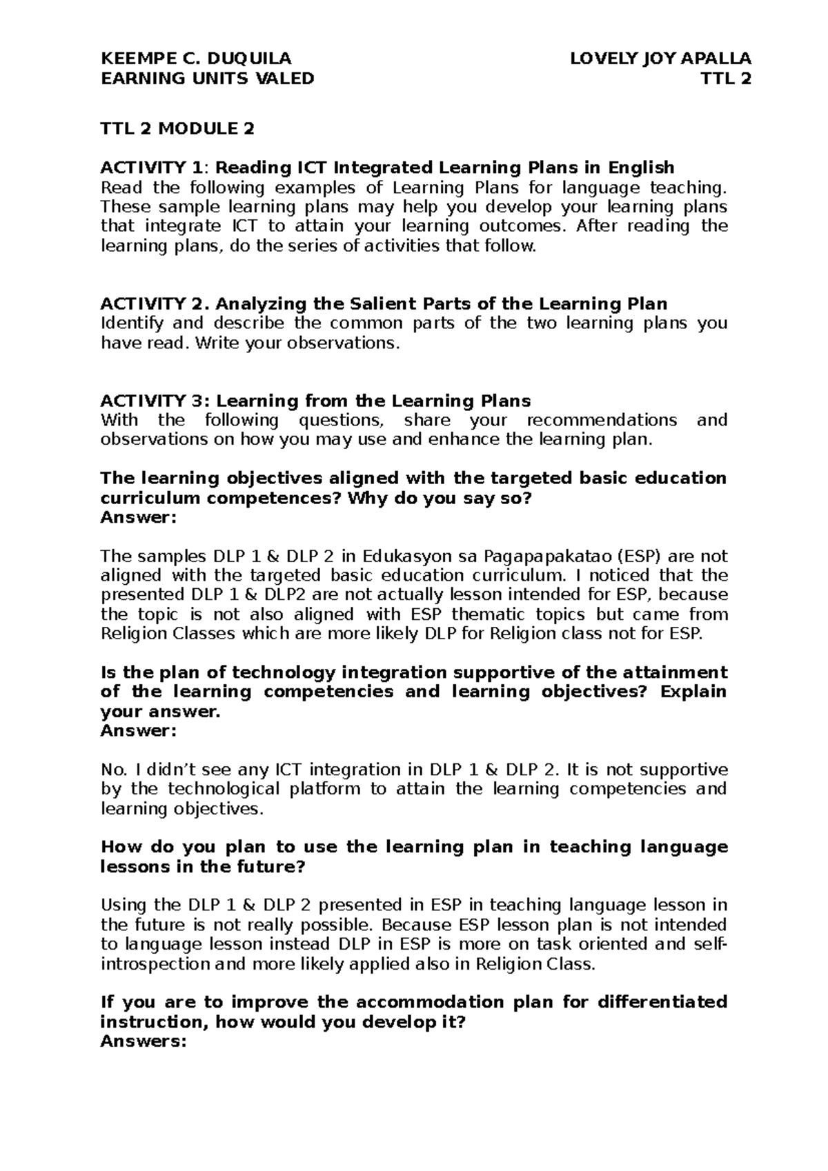 CTED TTL2 M2 Duquila - Modules - KEEMPE C. DUQUILA LOVELY JOY APALLA EARNING UNITS VALED TTL 2 ...