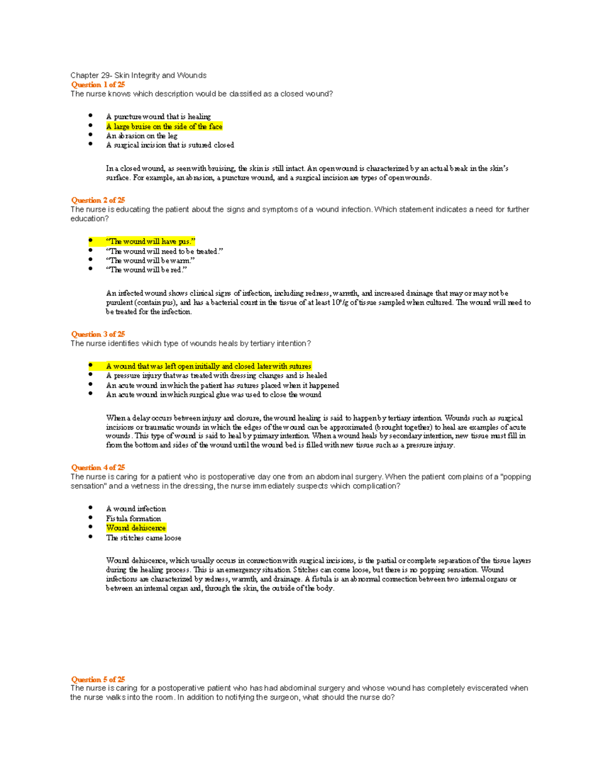Chapter 29 answers - n/a - Chapter 29- Skin Integrity and Wounds ...