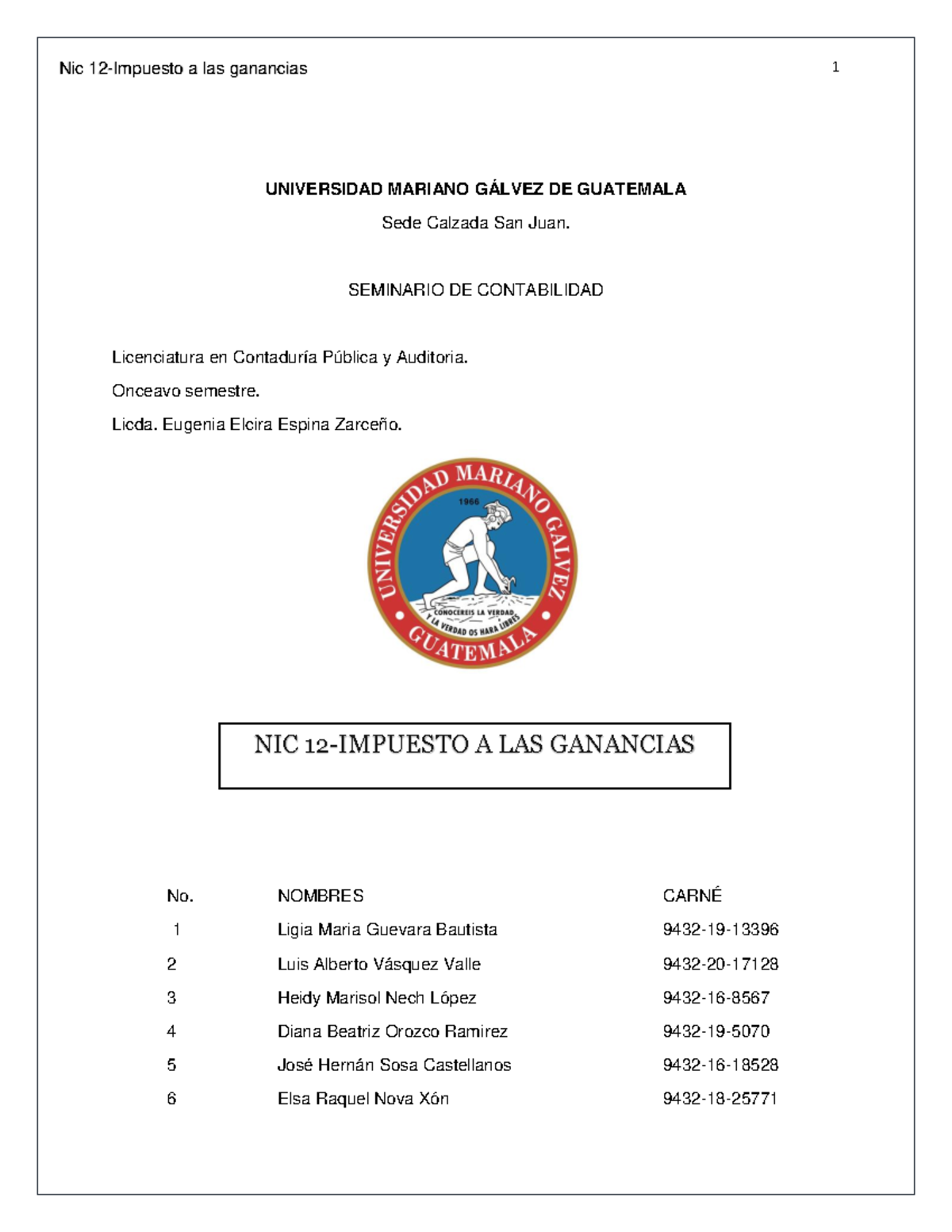 Grupo NO. 2-NIC 12 - Nic 12 - Impuesto a las ganancias UNIVERSIDAD ...