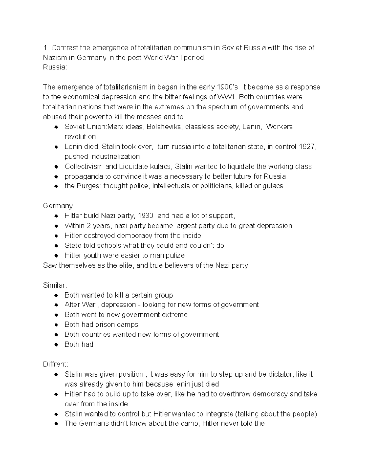 Copy of Study Group History 101 Final Study Guide - 1. Contrast the ...