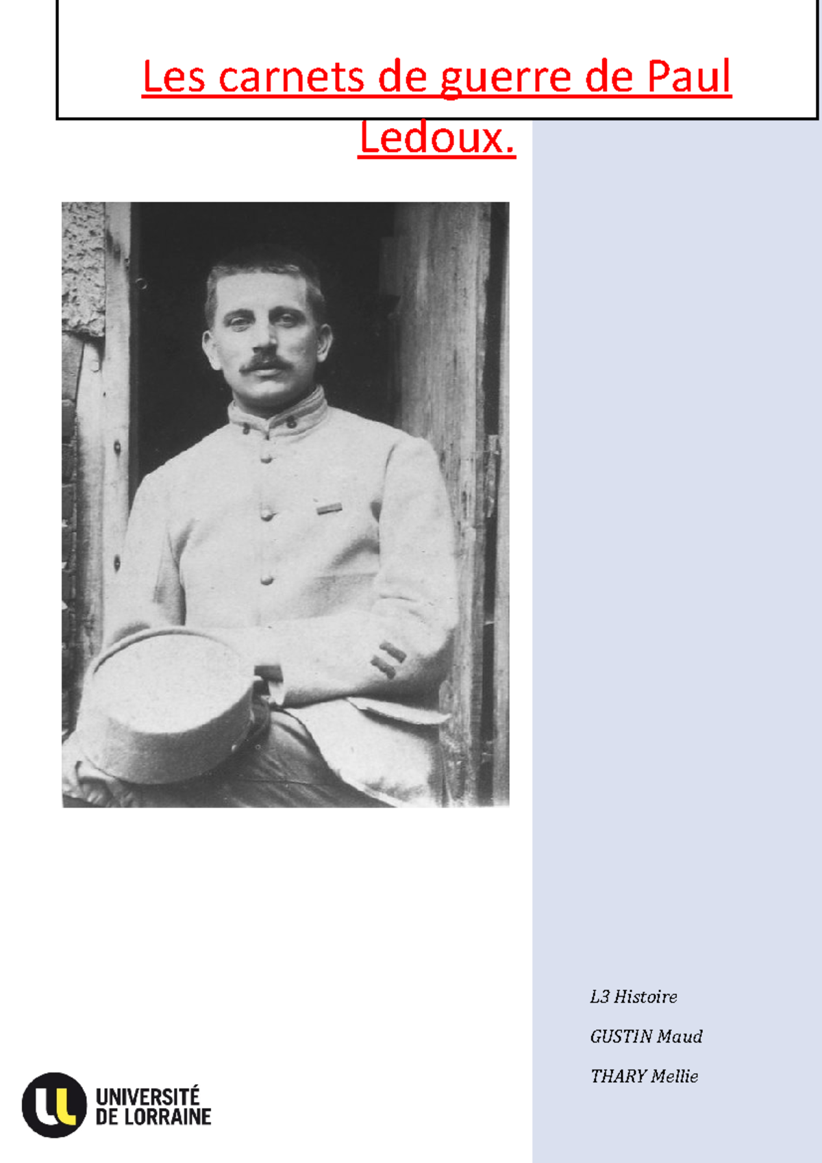 Carnets de guerre de Paul Ledoux - L3 Histoire GUSTIN Maud THARY Mellie ...