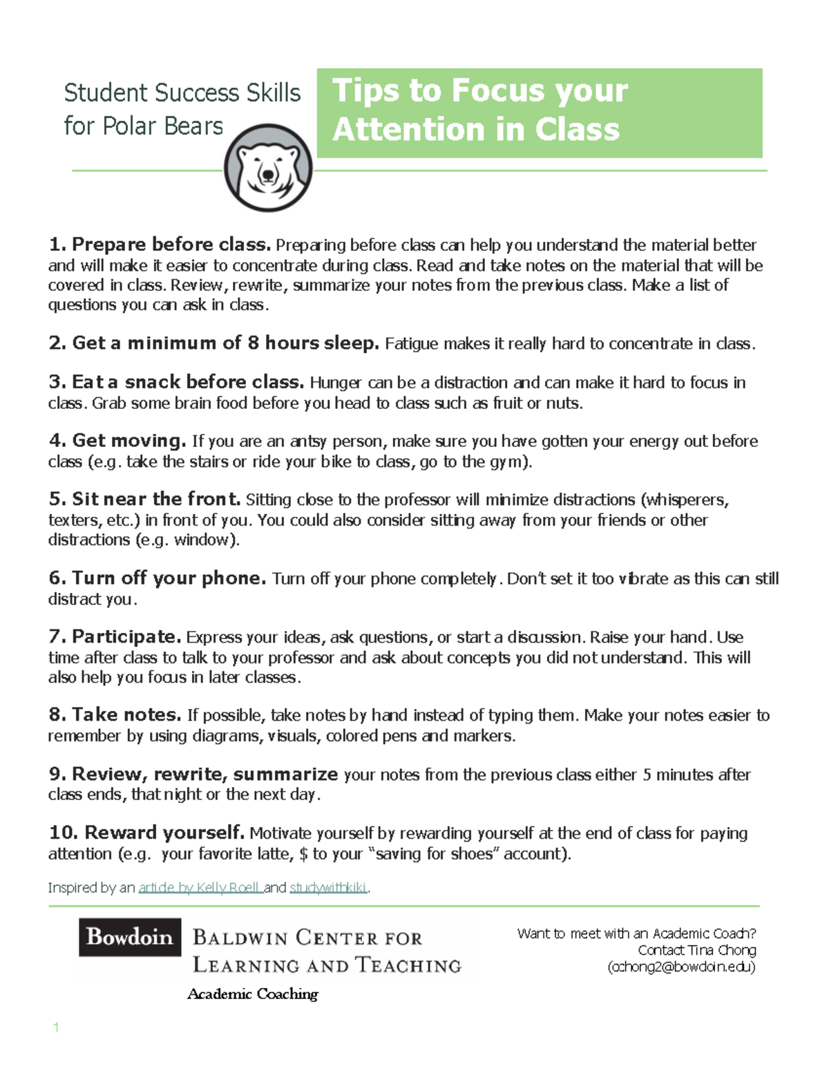 Handout focus attention in class - Academic Coaching 1 Want to meet ...