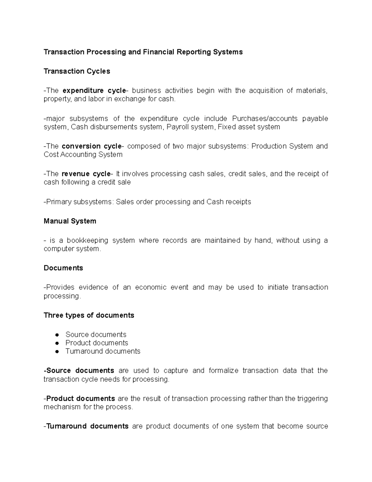 Transaction Processing and Financial Reporting Systems- notes ...