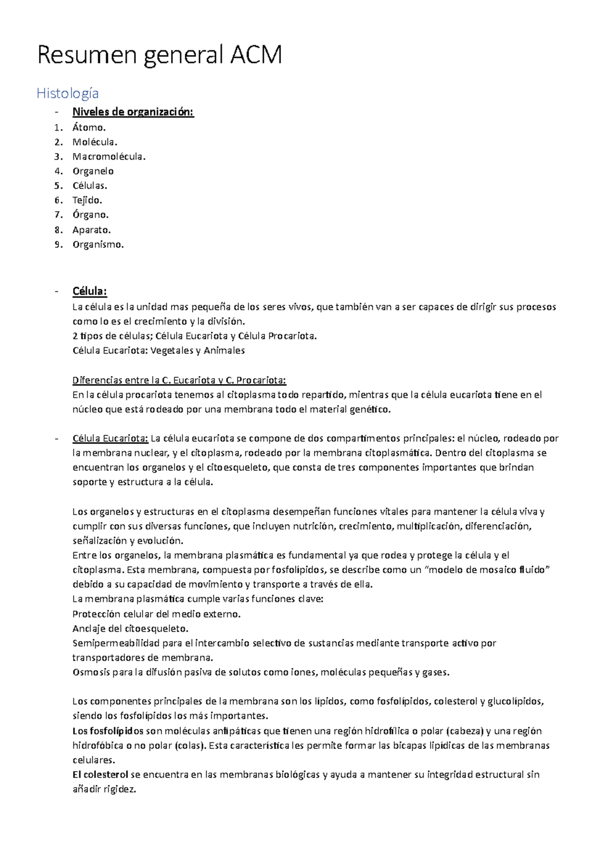 Resumen/ Apuntes para la prueba de ingreso - Resumen general ACM ...