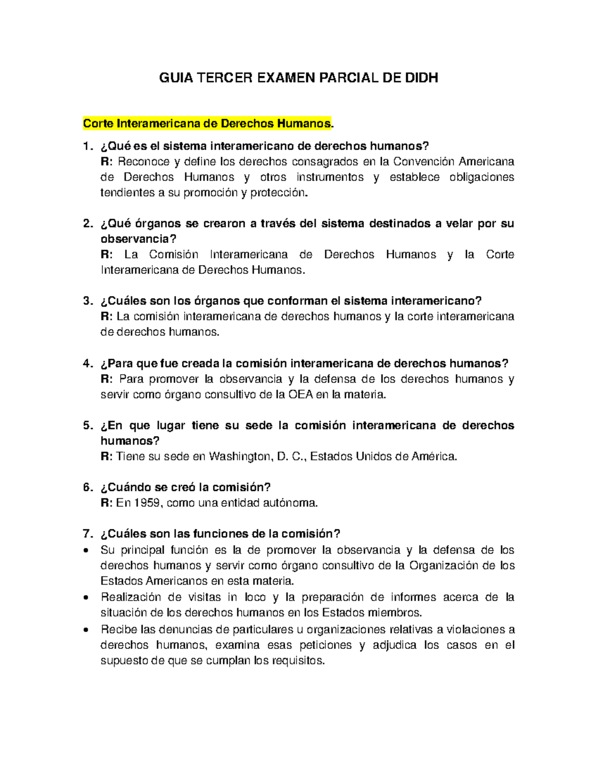 GUIA Tercer Examen Parcial DE DIDH - GUIA TERCER EXAMEN PARCIAL DE DIDH ...
