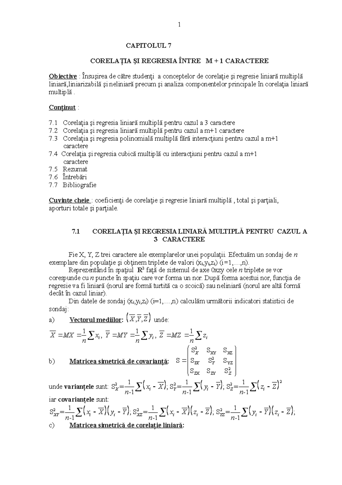 CAP7 - Note de curs cap 7 - CAPITOLUL 7 CORELAŢIA ŞI REGRESIA ÎNTRE M ...
