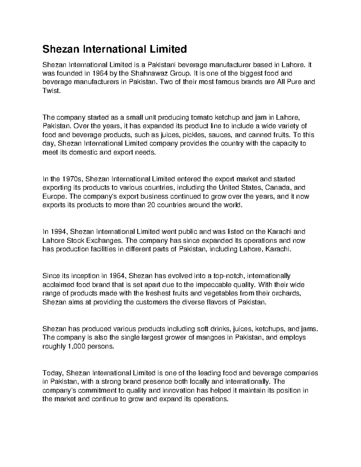 Shezan International - It was founded in 1964 by the Shahnawaz Group ...