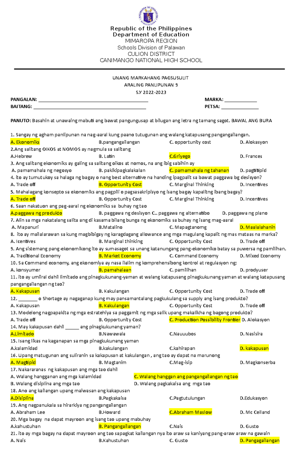 Araling Panliunan 9 - LESSON PLAN - Republic of the Philippines ...