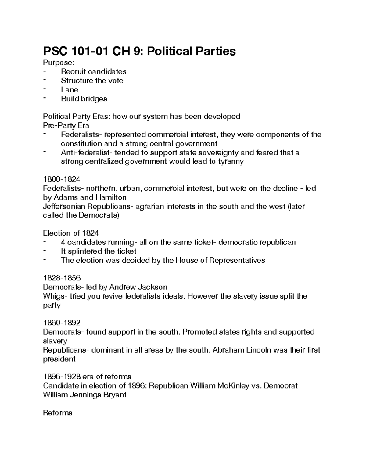 PSC 101-01 CH 9: Political Parties - PSC 101-01 CH 9: Political Parties ...