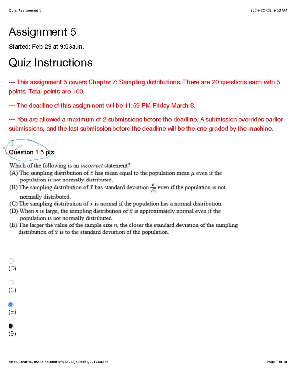 Assignment 5 - Winter Term 2 - Assignment 5 Started: Feb 29 at 9:53a ...