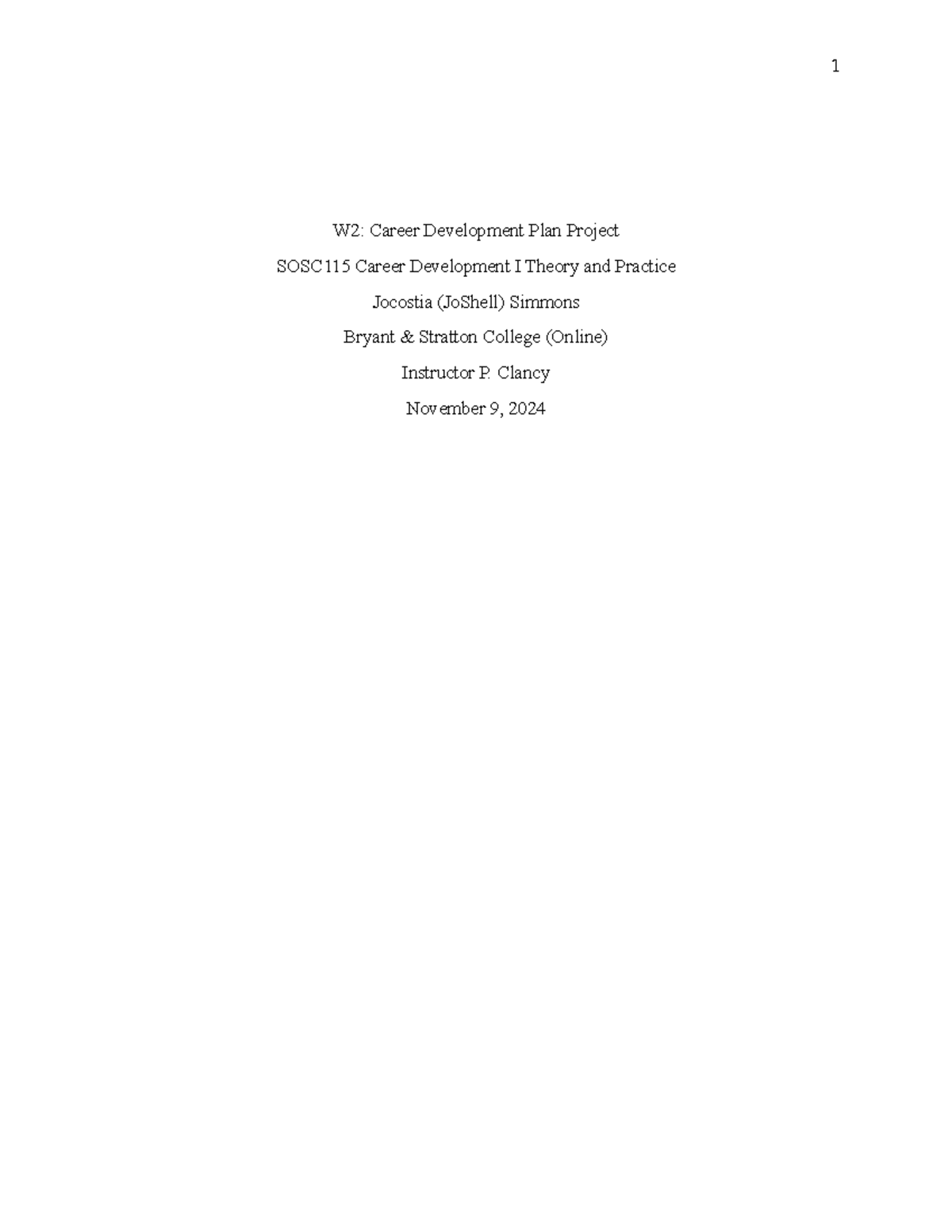 W2 Career Development Plan Project - W2: Career Development Plan ...