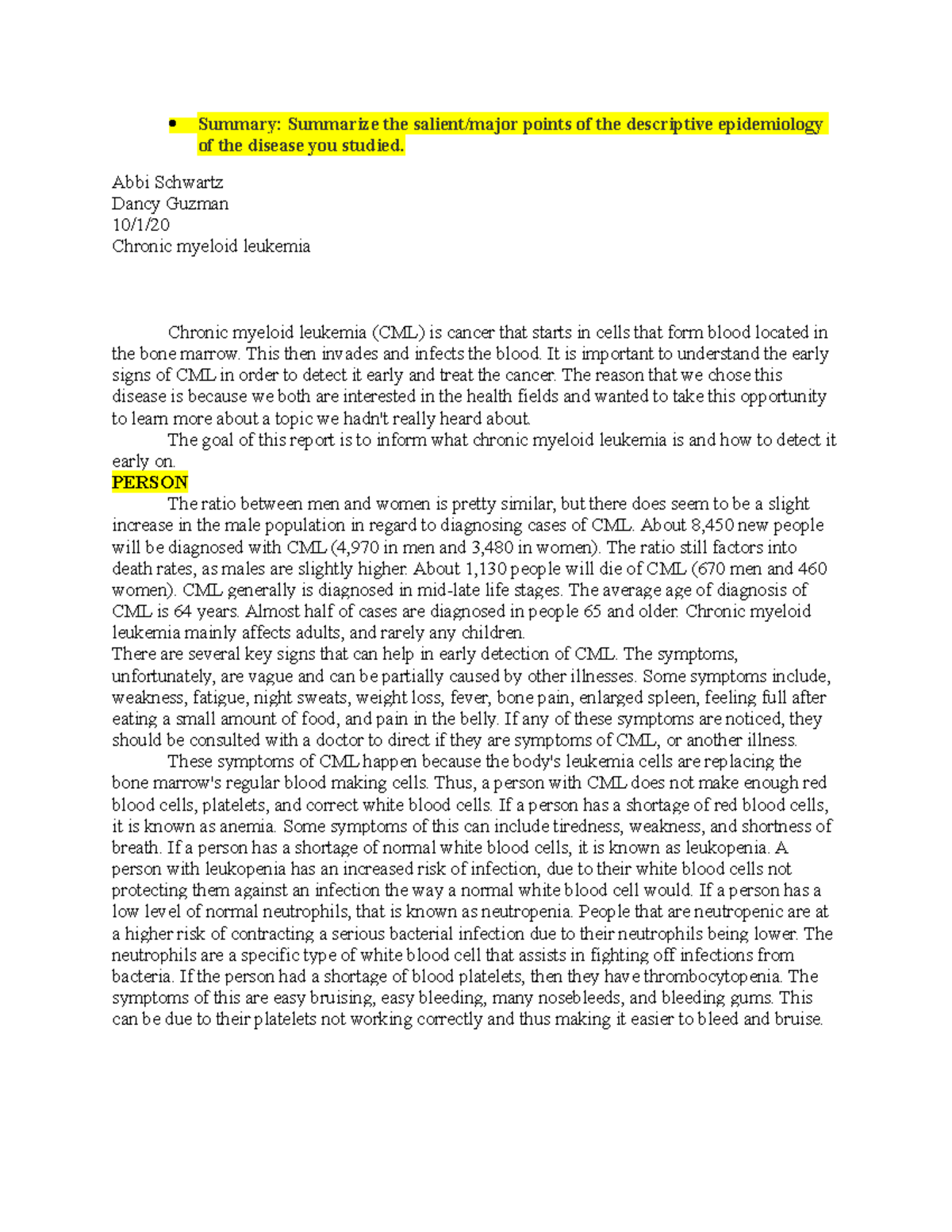 Epi paper 2 - Summary: Summarize the salient/major points of the ...