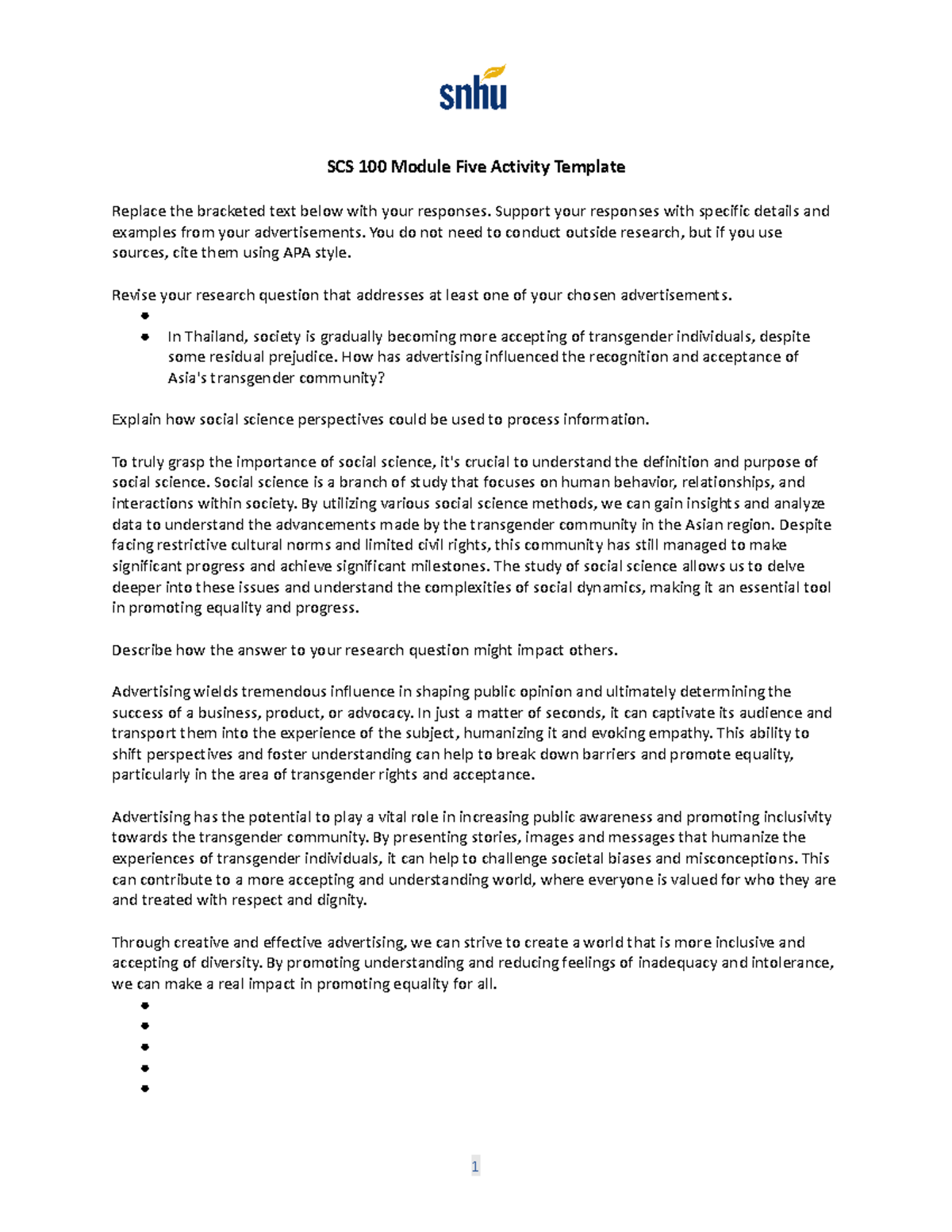 SCS 100 Module Five Activity Template - SCS 100 Module Five Activity Template Replace the ...