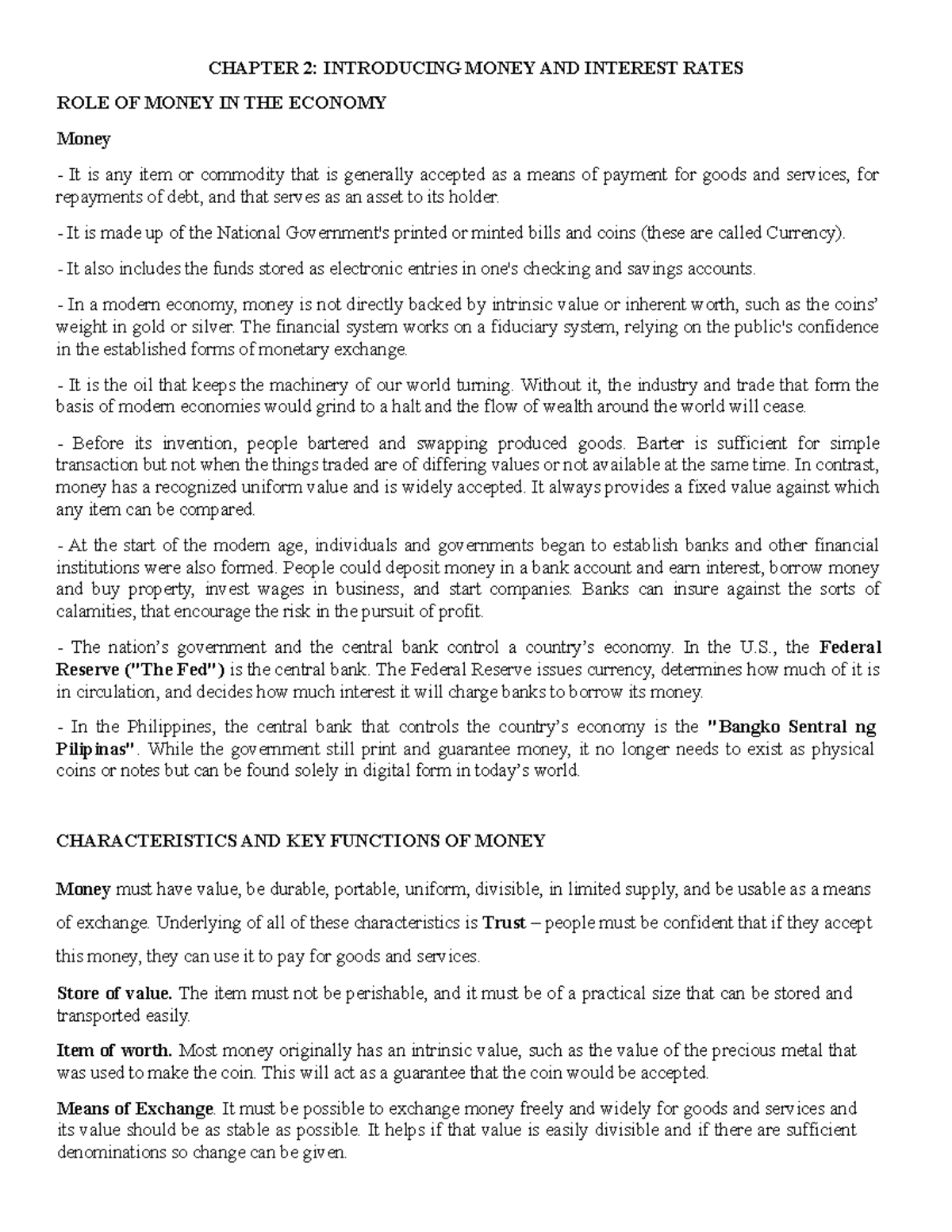 Financial Markets Chapter 2 to 3 - CHAPTER 2: INTRODUCING MONEY AND ...