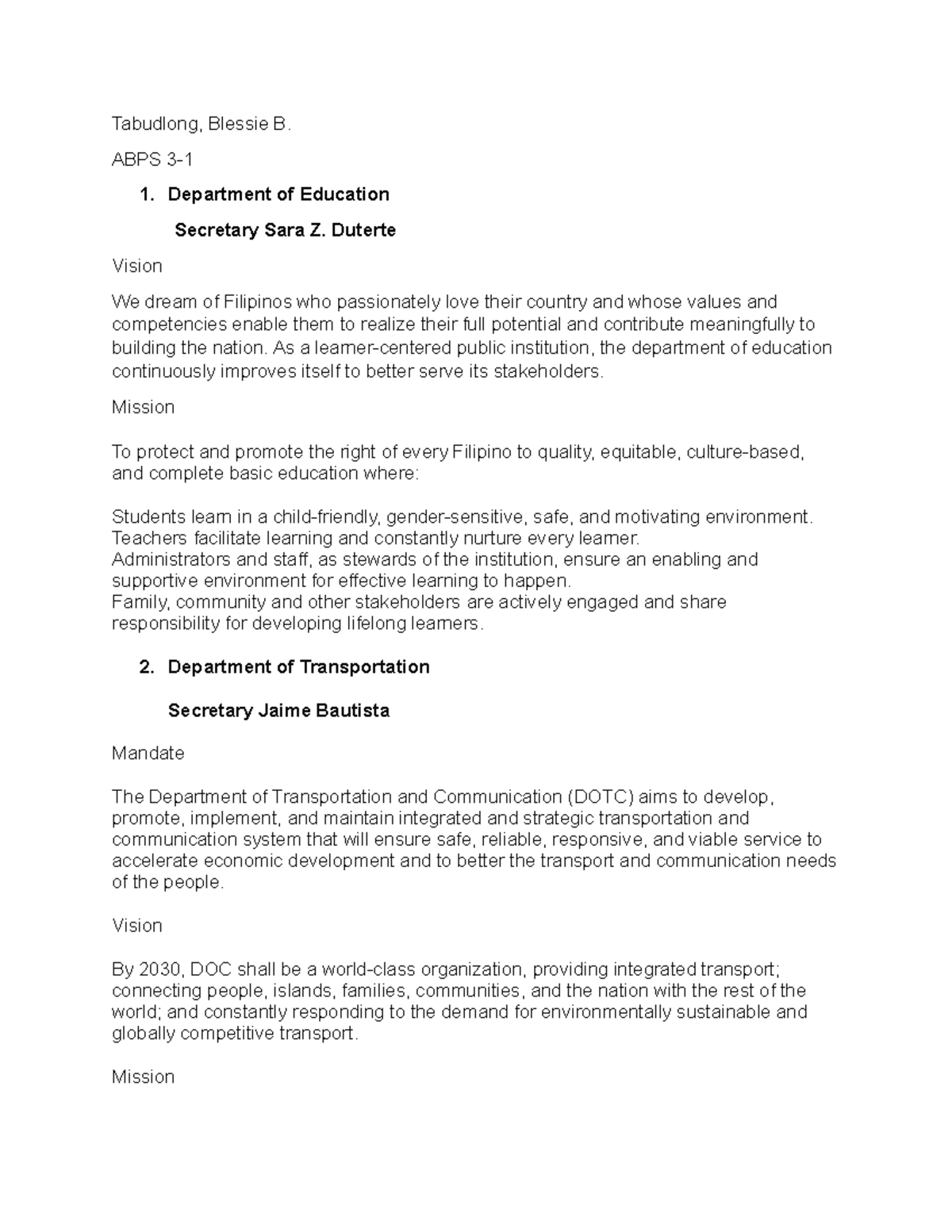 Tabudlong - nothing - Tabudlong, Blessie B. ABPS 3- 1. Department of ...