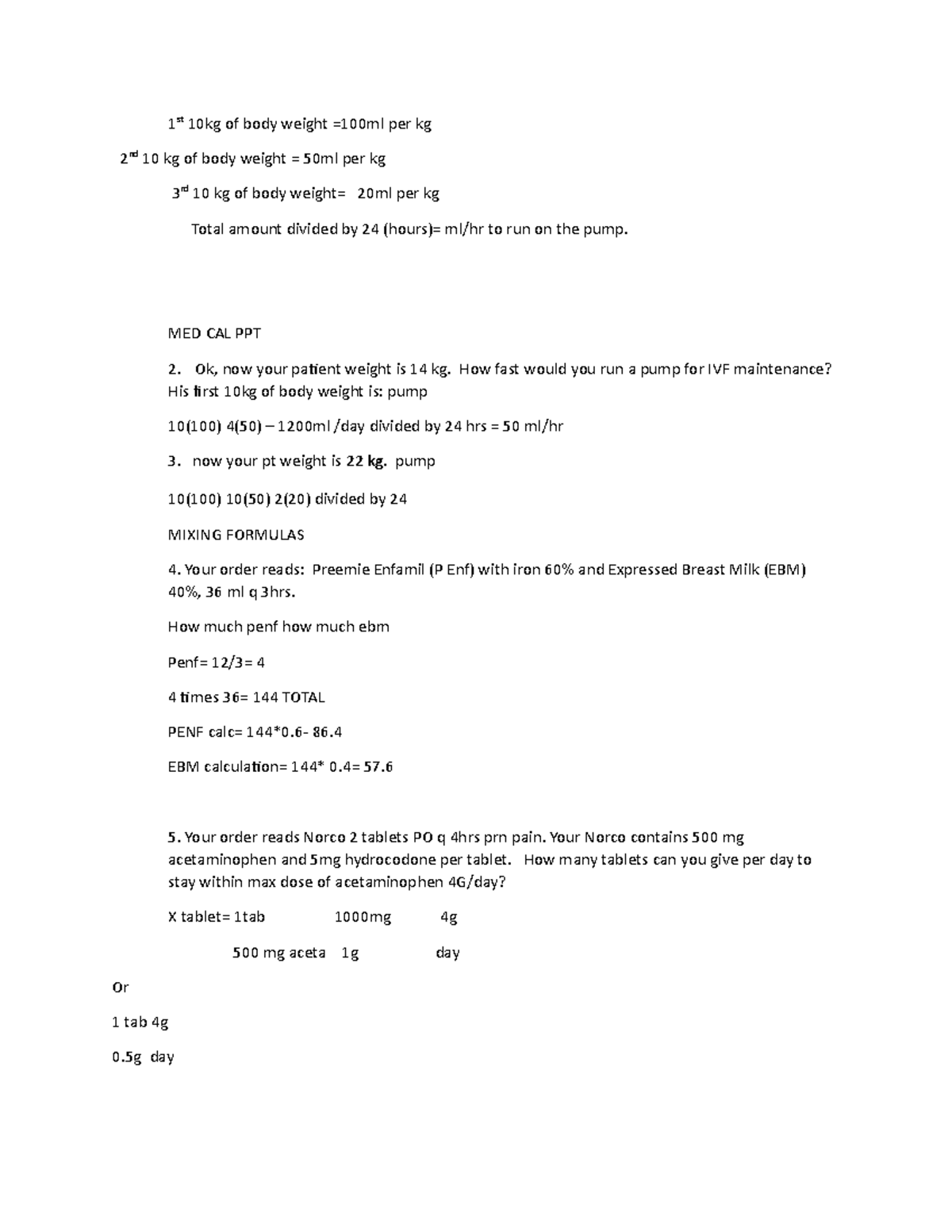 Dosage Calc Examples 1 St 10kg Of Body Weight 100ml Per Kg 2 Nd 10 