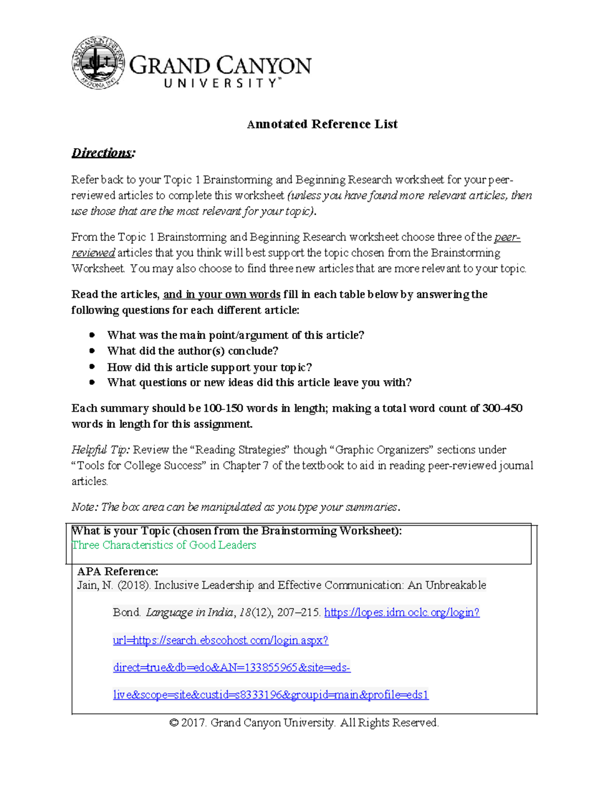 UNV-104-Annotated Reference List - Annotated Reference List Directions ...
