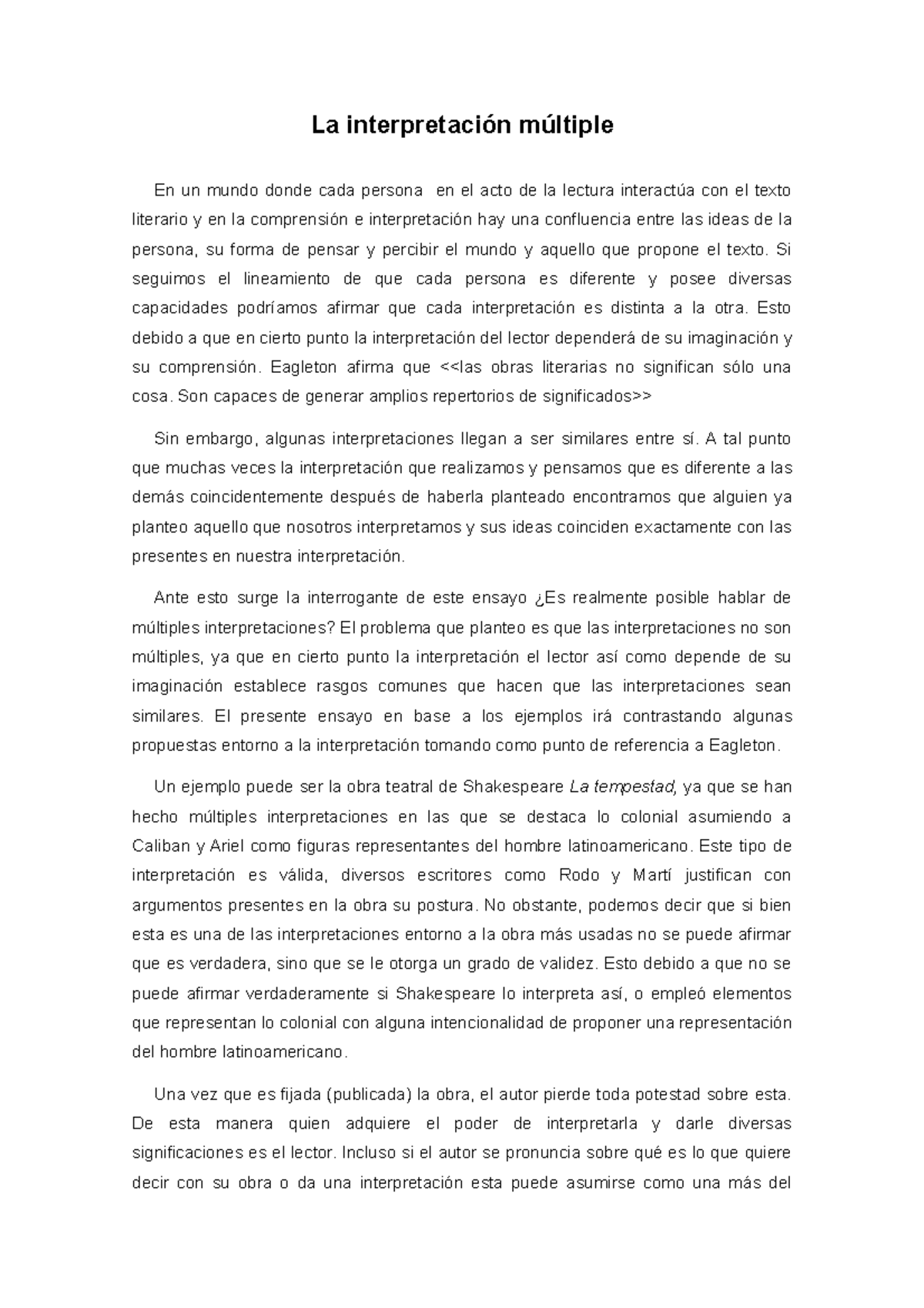 La interpretación múltiple - La En un mundo donde cada persona en el ...