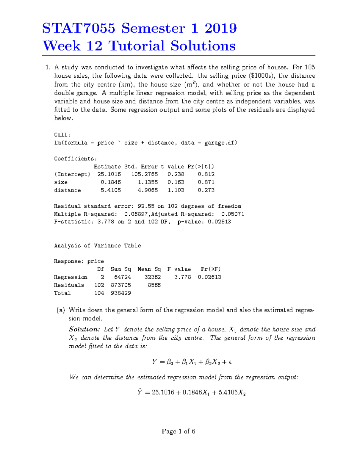 Tutorial 12 - STAT7055 Semester 1 2019 Week 12 Tutorial Solutions 1. A ...