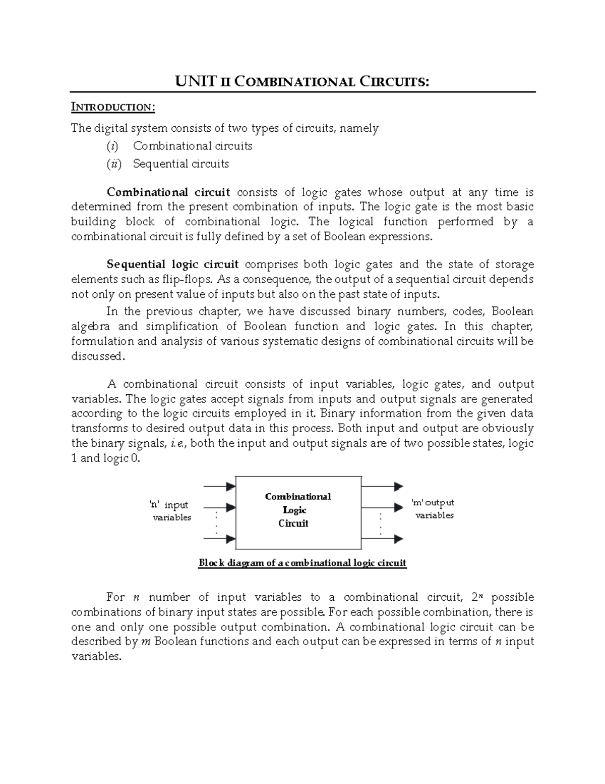 2 - ccc - UNIT II COMBINATIONAL CIRCUITS: INTRODUCTION: The digital ...