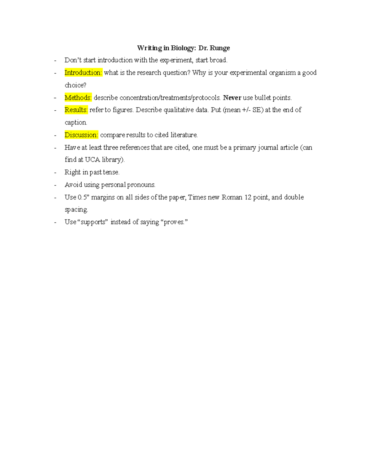 Writing in Biology - Lecture notes 4 - Writing in Biology: Dr. Runge ...