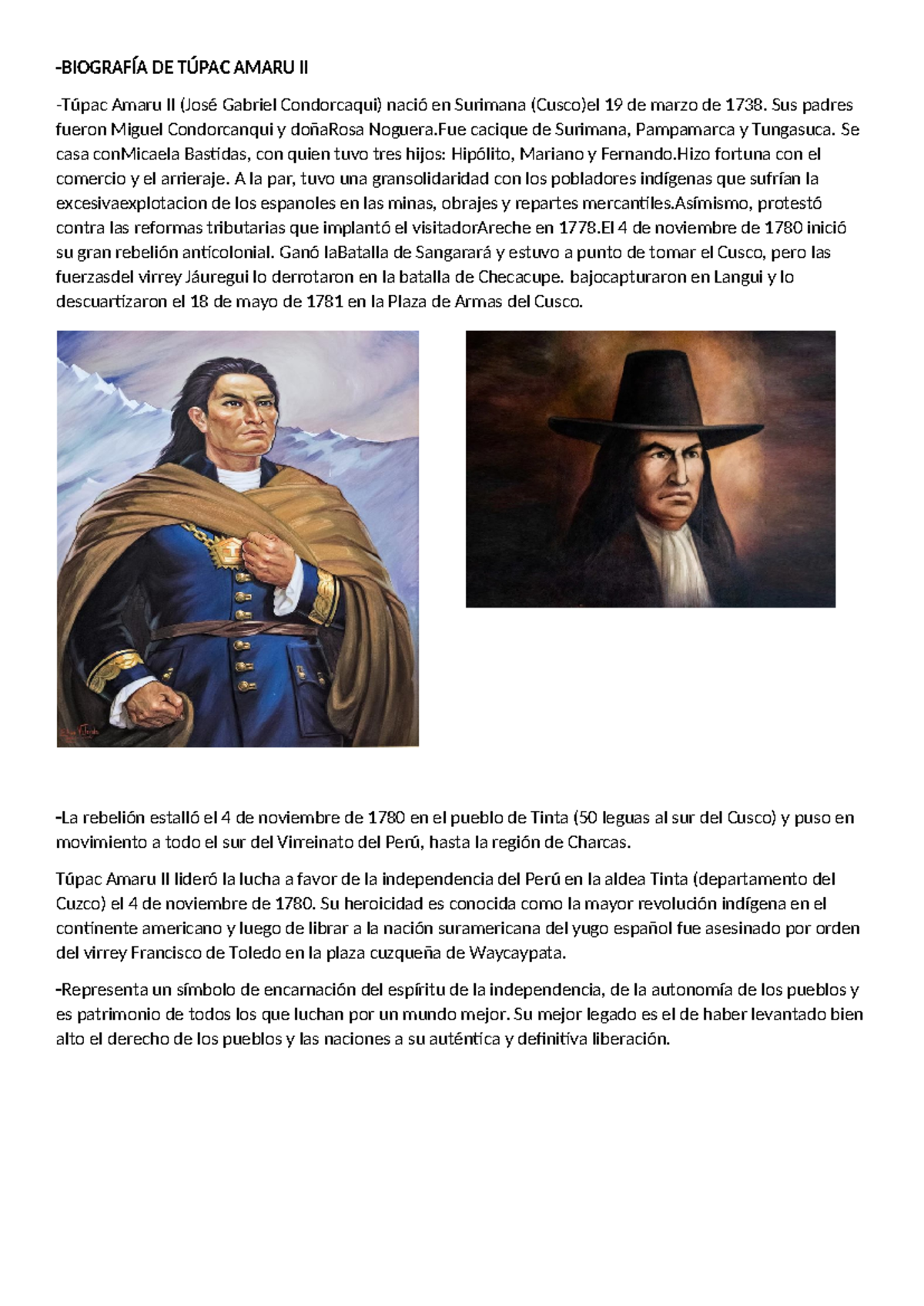 Biografía DE Túpac Amaru II -BIOGRAFÍA DE TÚPAC AMARU II -Túpac Amaru ...