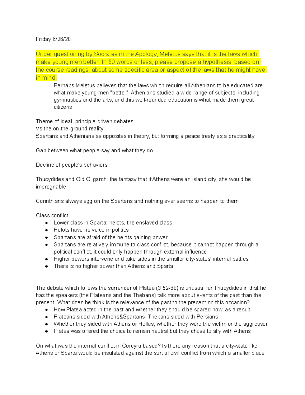 Class 3 - Professor Peter White - Friday 6/26/ Under questioning by ...