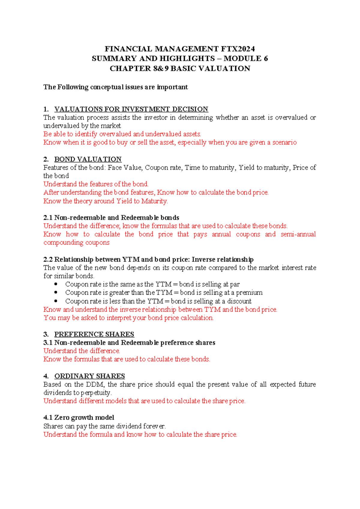 Module 6 - Summary and highlights - BV - FINANCIAL MANAGEMENT FTX ...
