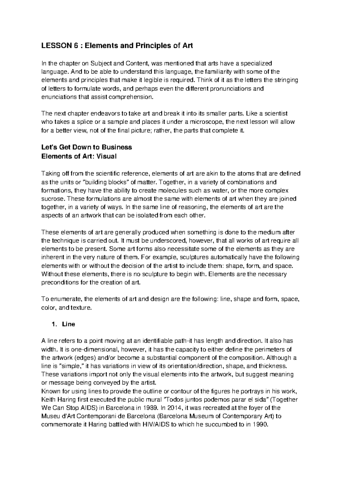 Midterm - ART - LABAN - LESSON 6 : Elements and Principles of Art In the chapter on Subject and ...