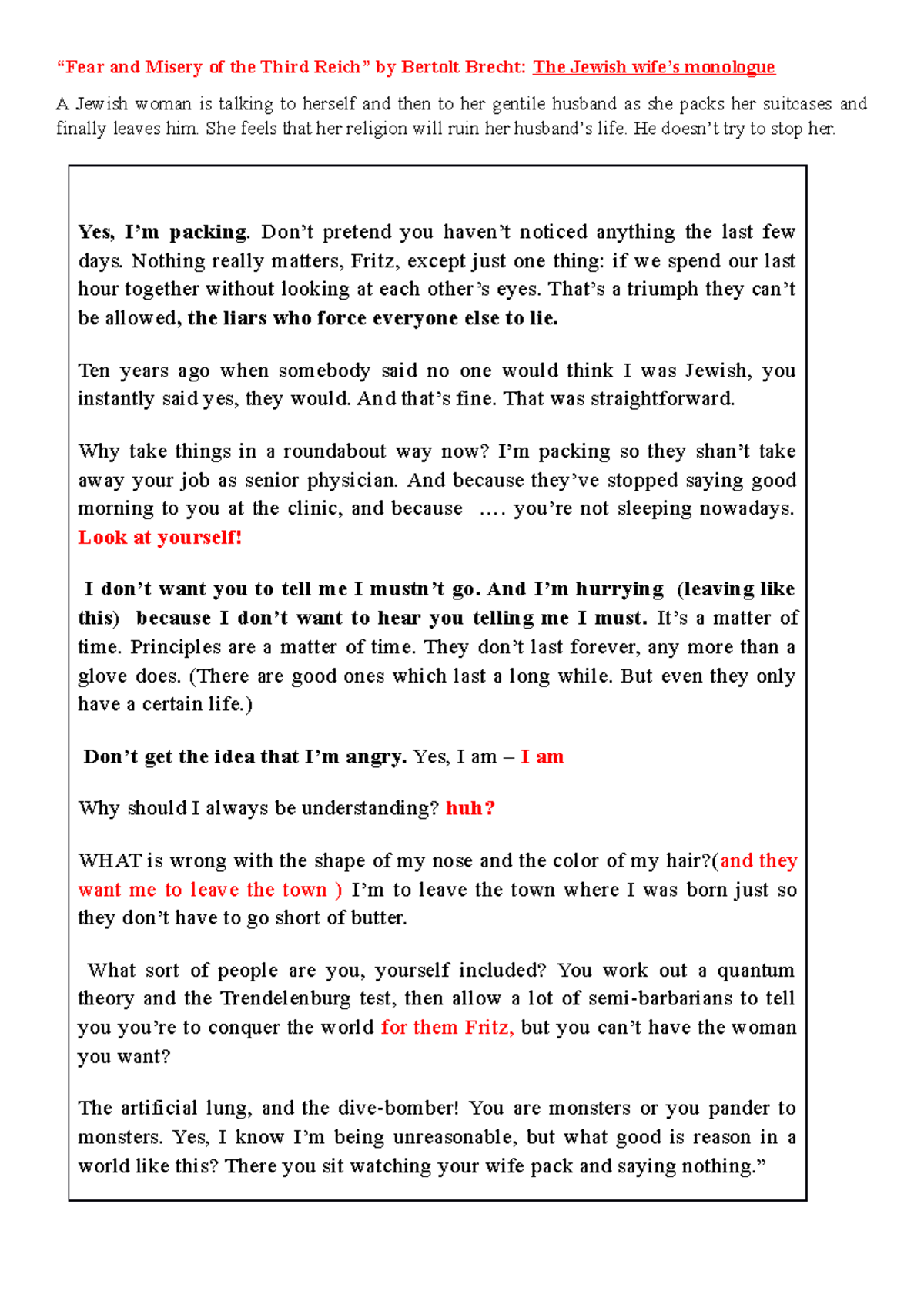 Monologue audition piece - “Fear and Misery of the Third Reich” by ...