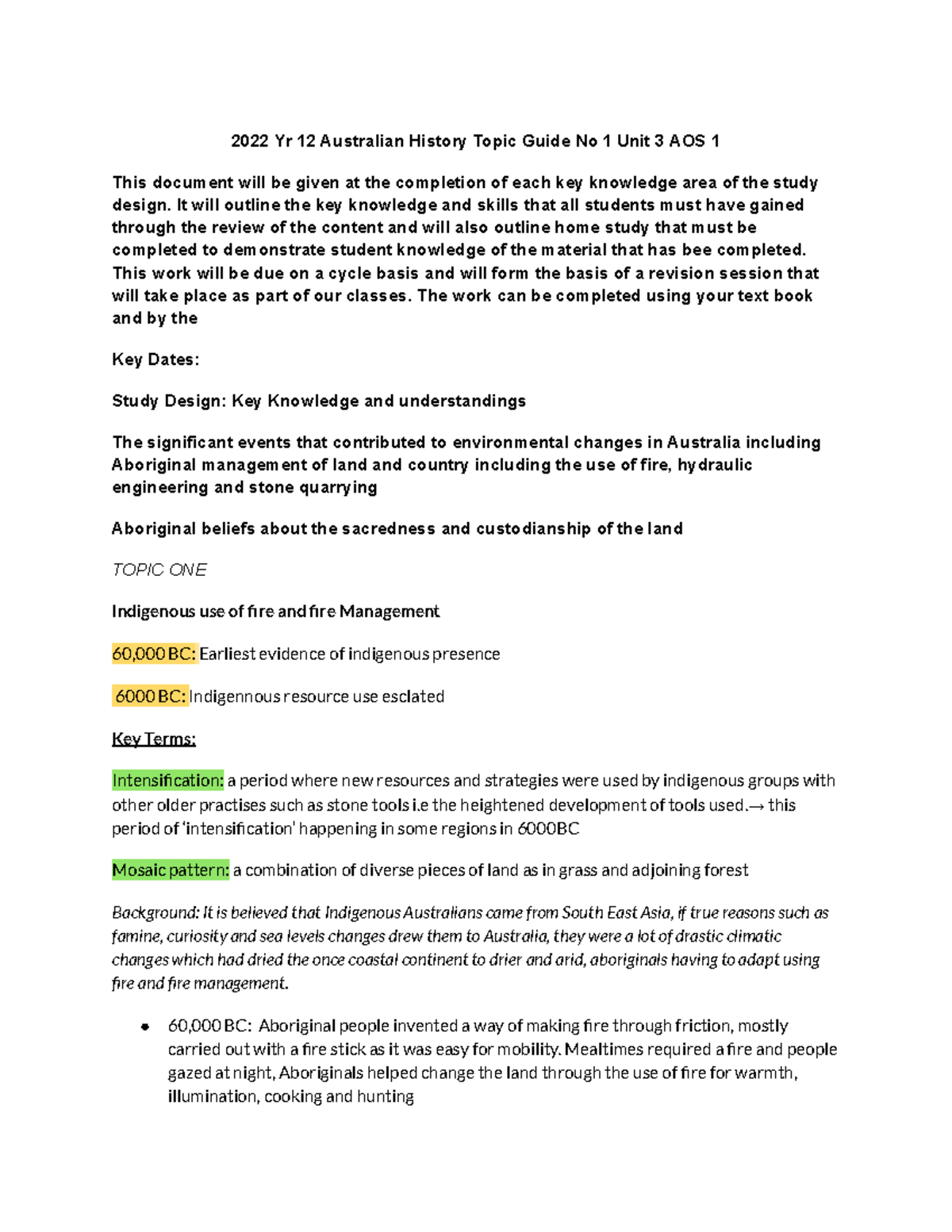 2022 Yr 12 Australian History Topic Guide No 1 Unit 3 AOS 1 - 2022 Yr ...