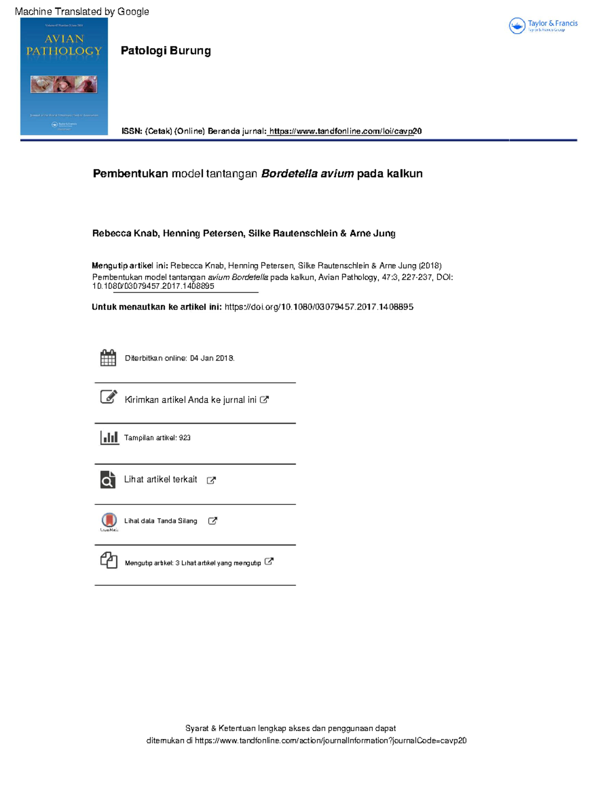Establishment of a Bordetella avium challenge model in turkeys ...