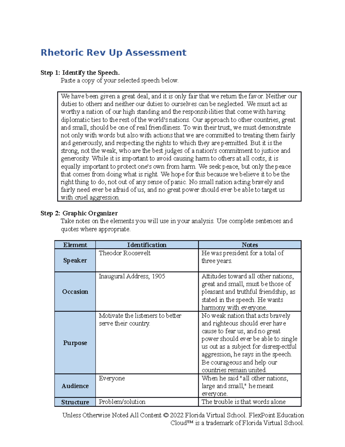 Moroto Leath rhetoric rev up assess rubric - Rhetoric Rev Up Assessment Step 1: Identify the ...