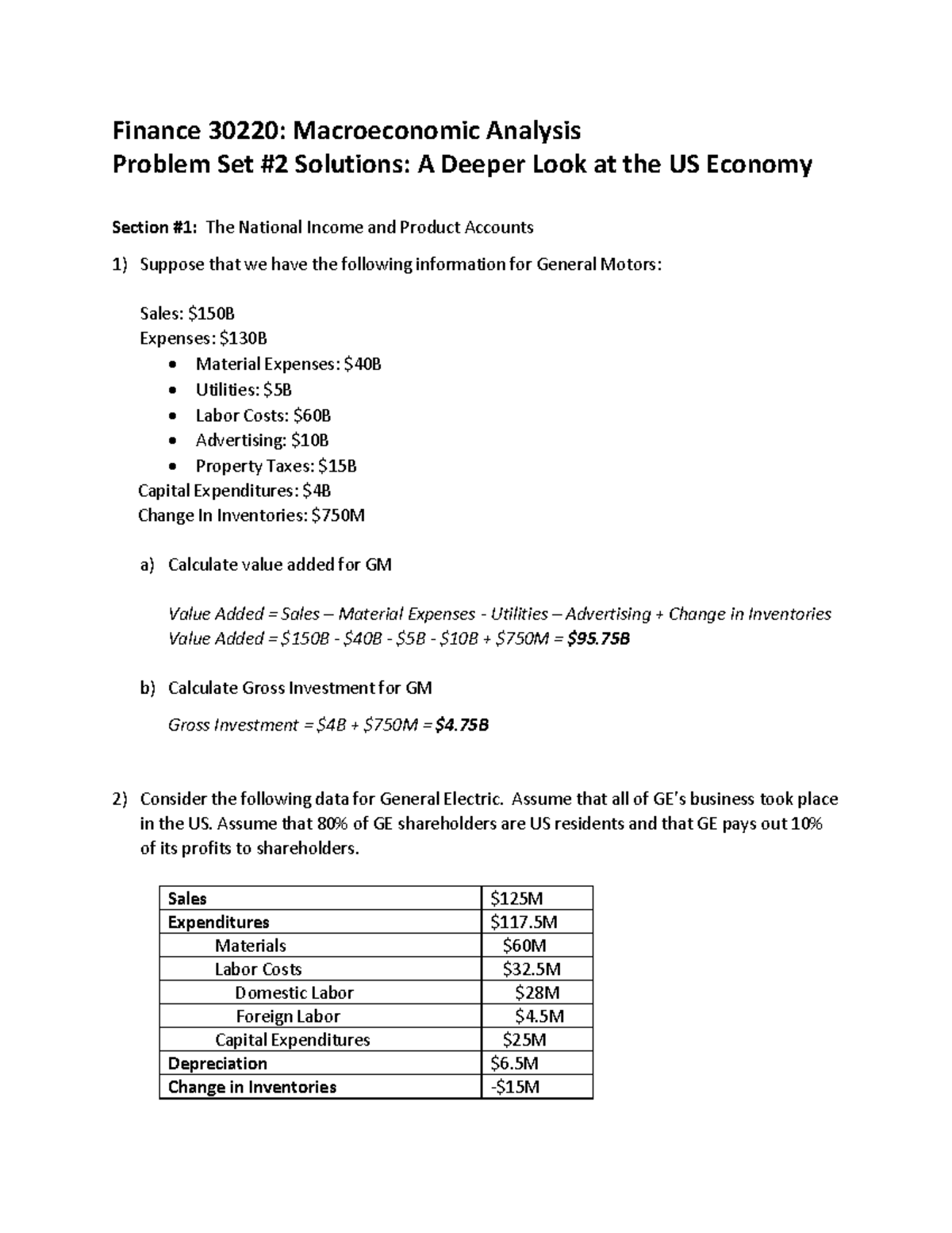 Problem Set 2 Solutions - Finance 30220: Macroeconomic Analysis Problem Set #2 Solutions: A ...
