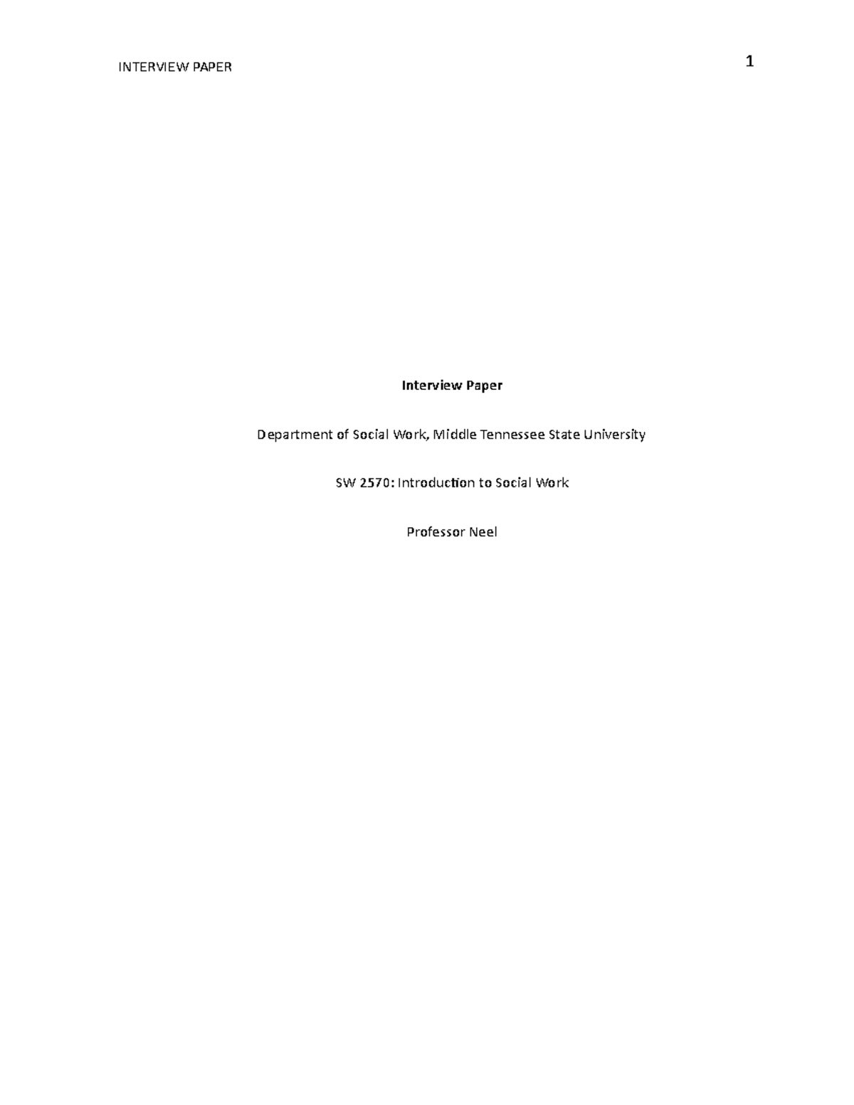 Interview Paper - An assignment for this course - Interview Paper ...