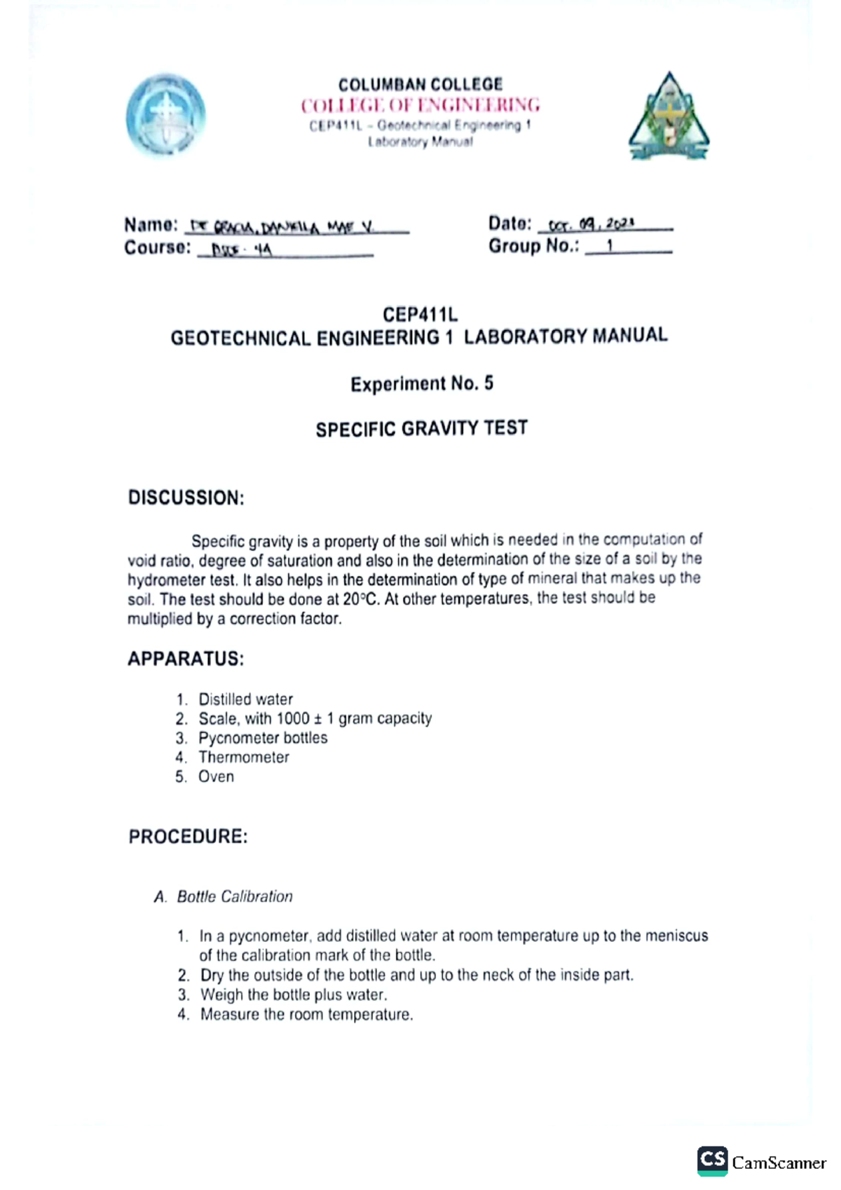 EXP04 - DE Gracia - Lab Experiment - Geotechnical Engineering 1 - Studocu