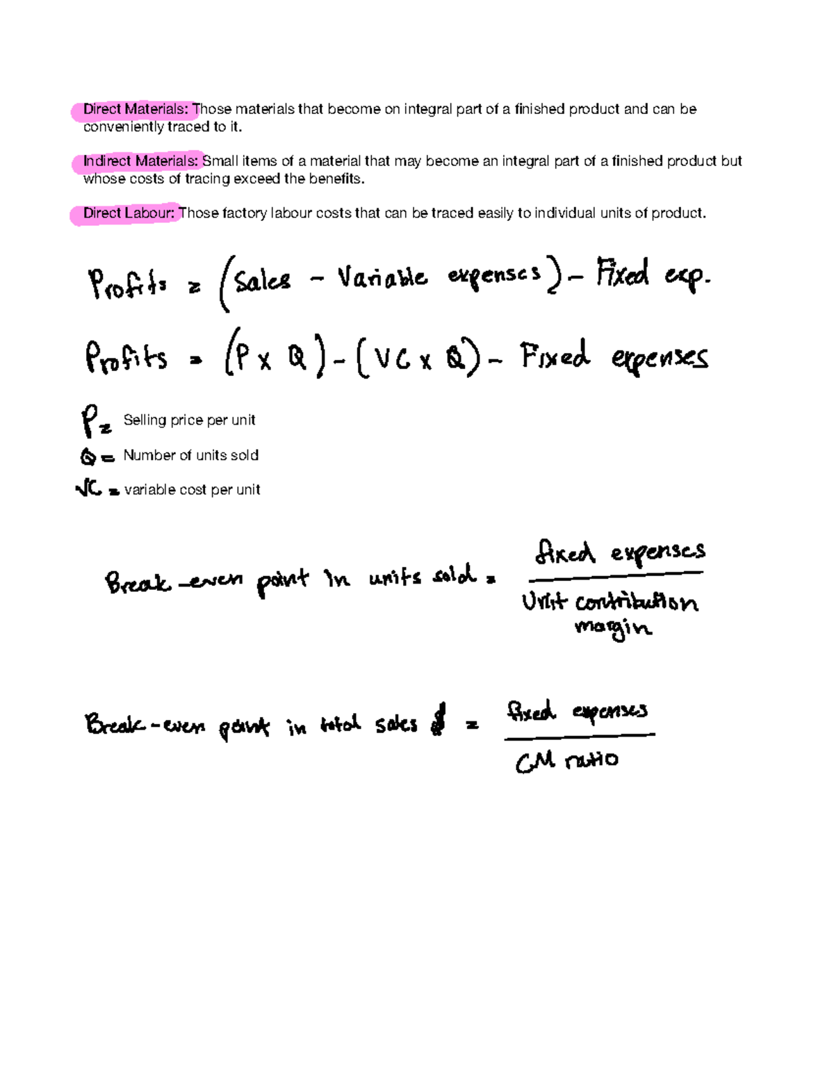 Definitions and Formulas - ACTG 2P12 - Brocku - Studocu