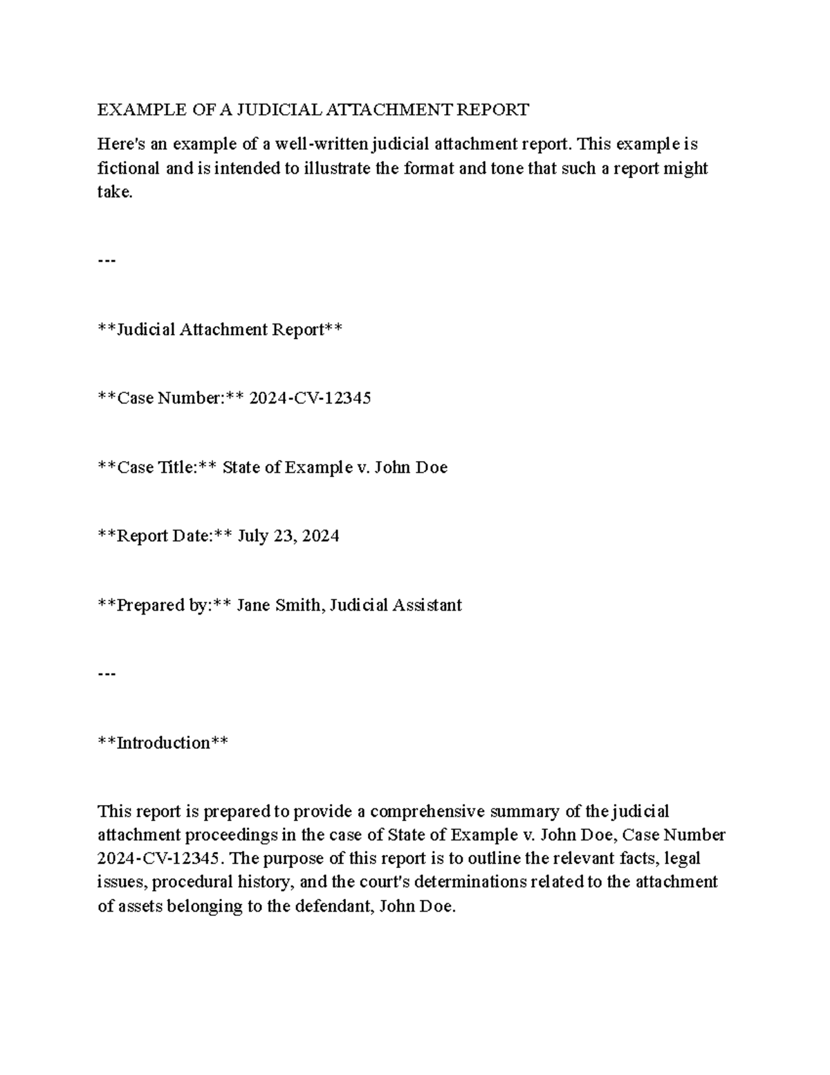 Example OF A Judicial Attachment Report - EXAMPLE OF A JUDICIAL ...