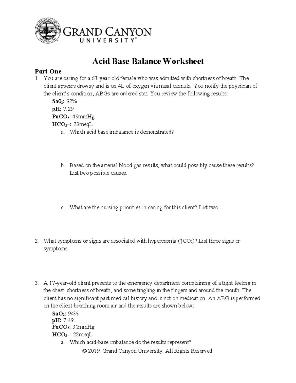 NSG-320 Acid Base Balance Worksheet - Acid Base Balance Worksheet Part ...