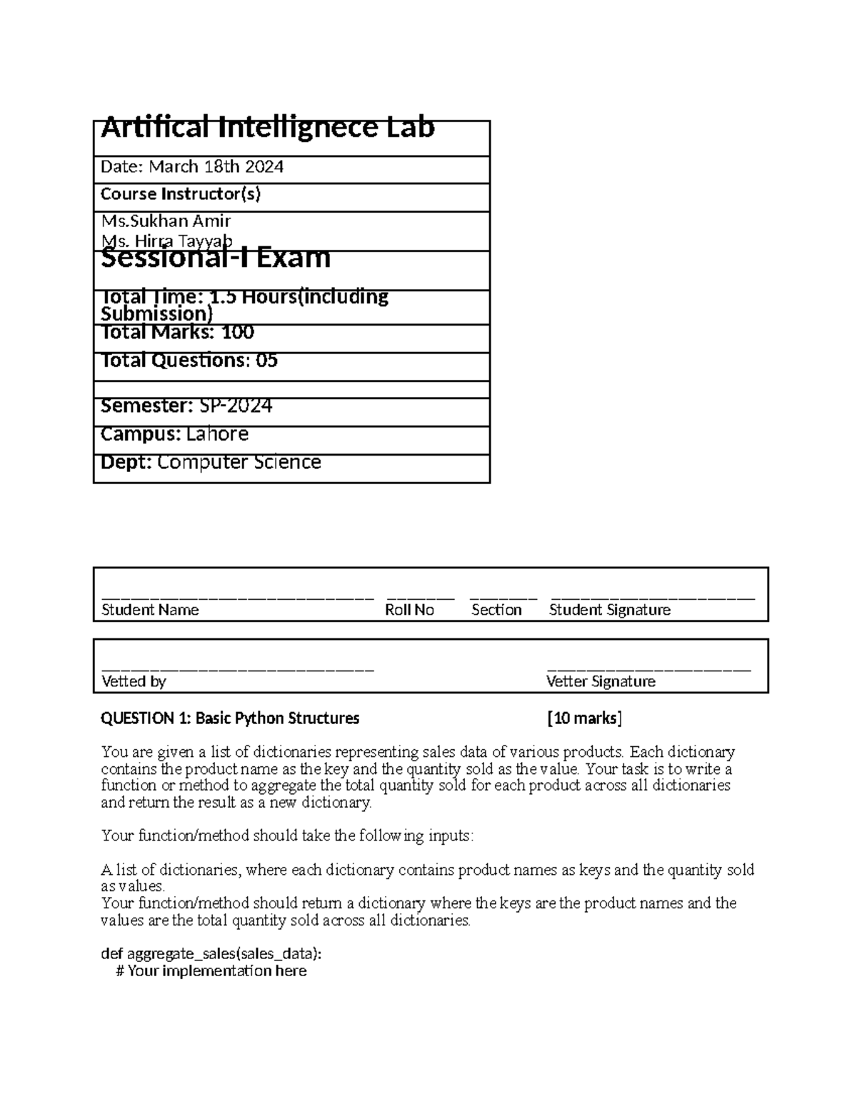 BDSC - data structures - Artifical Intellignece Lab Date: March 18th ...