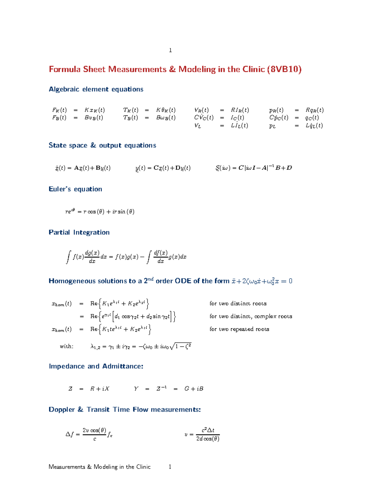 8VB10 - 2020 - 2021 - Formula Sheet - 1 Formula Sheet Measurements ...