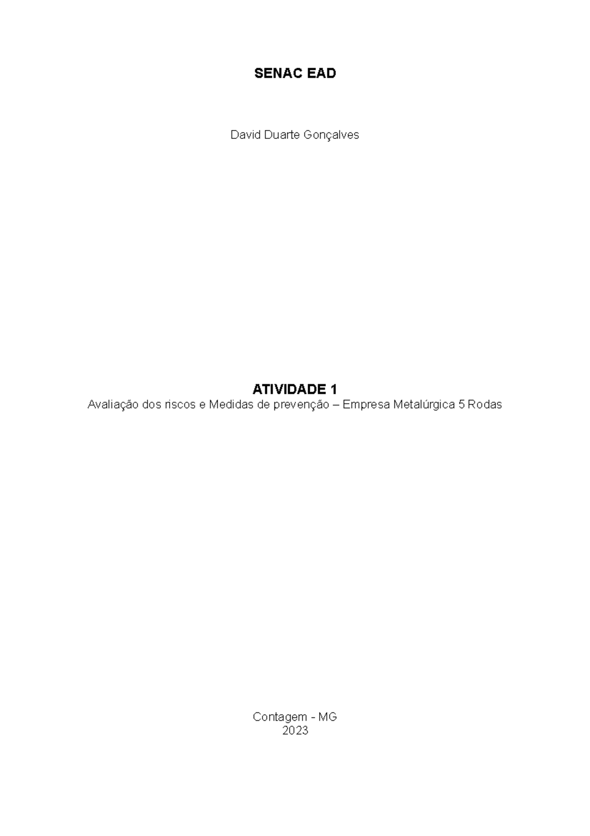 Atividade 1 Metalúrica 5 Rodas - SENAC EAD David Duarte Gonçalves ...