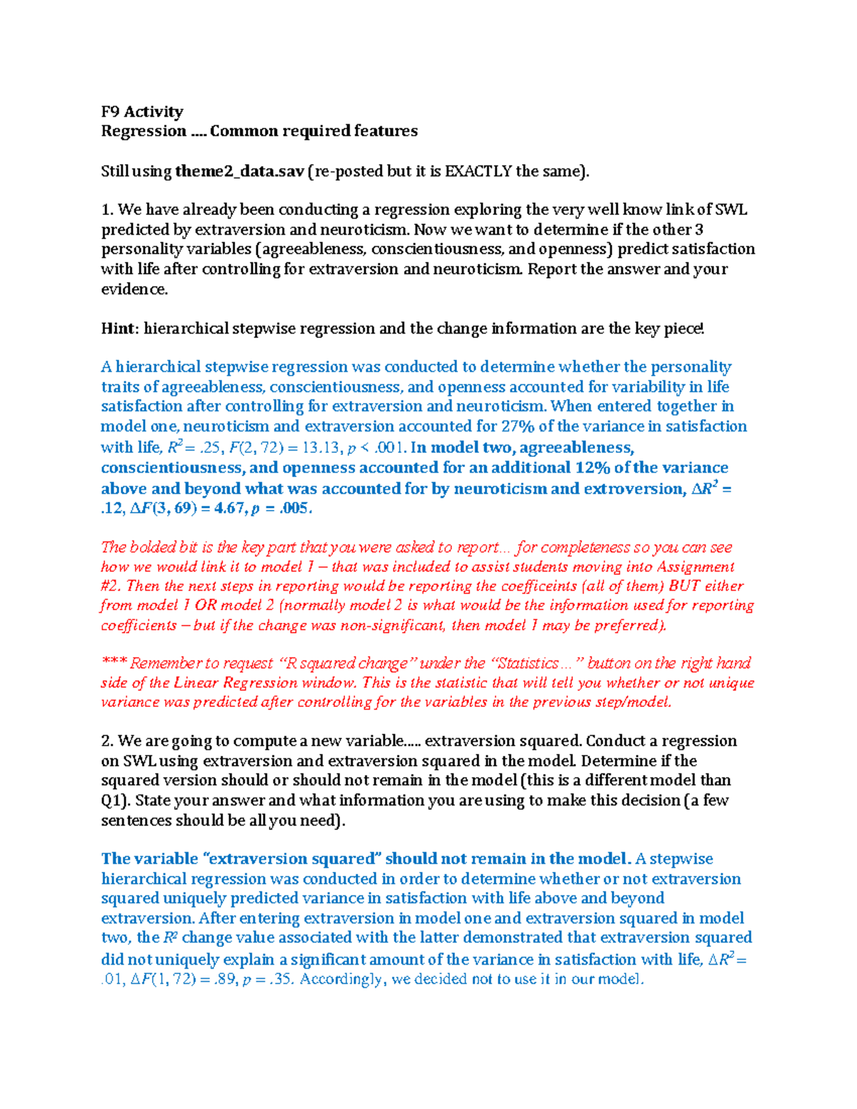Exam November 2019, answers - Warning: TT: undefined function: 32 F9 Activity Regression ...