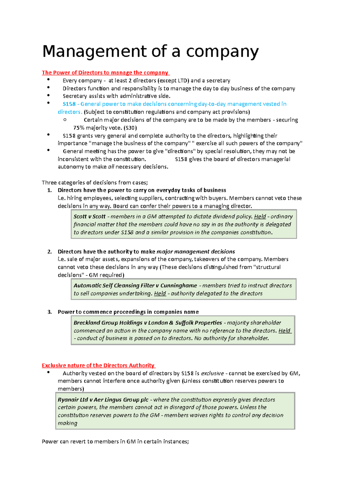 Management of a company lecture - Management of a company The Power of ...