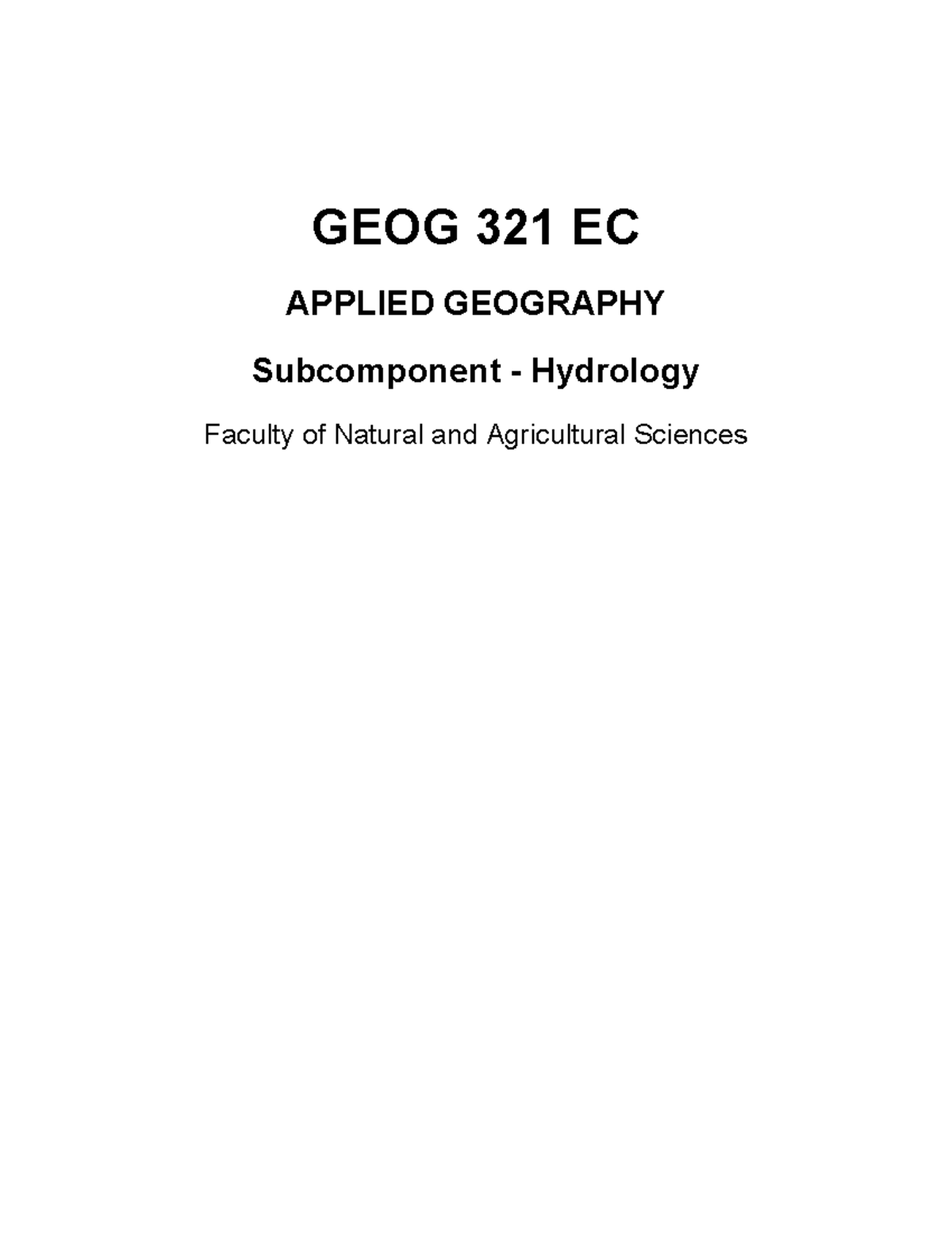 GEOG321 Hydrology Guideline - GEOG 321 EC APPLIED GEOGRAPHY Subcomponent - Hydrology Faculty of ...